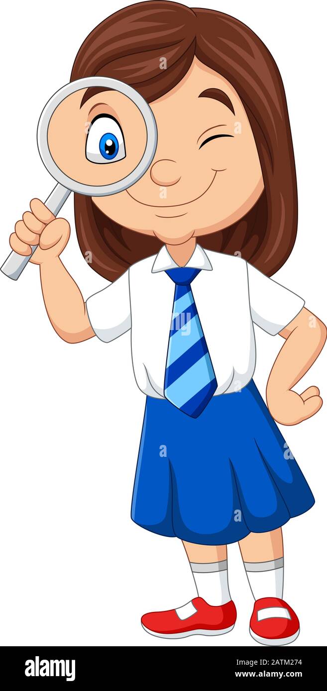 Girl With Magnifying Glass Cartoon