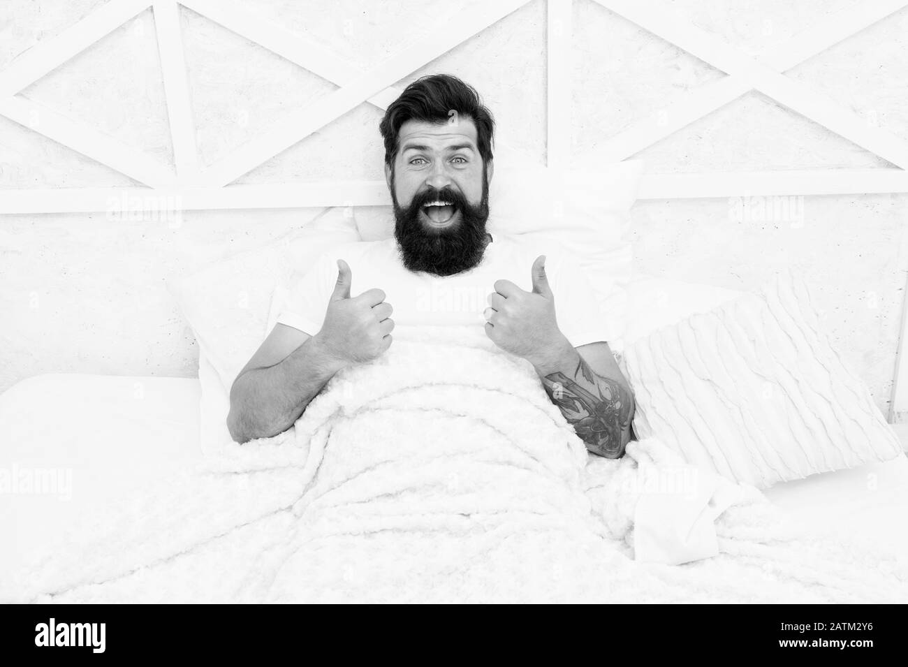 Tips sleep better. Bearded man relaxing on pillow. Circadian rhythm is ...
