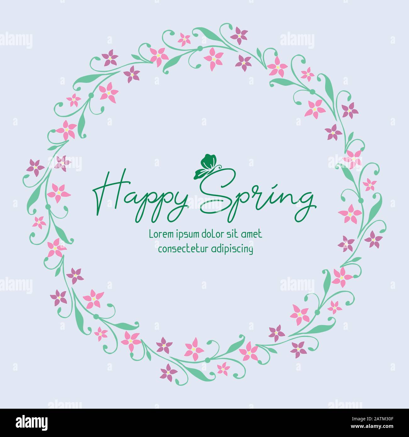 Happy spring greeting card design, with seamless leaf and floral frame ...