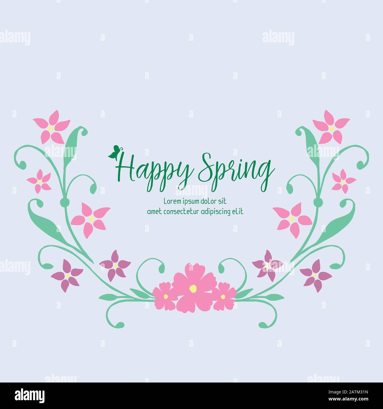 Happy spring greeting card design, with seamless leaf and floral frame ...