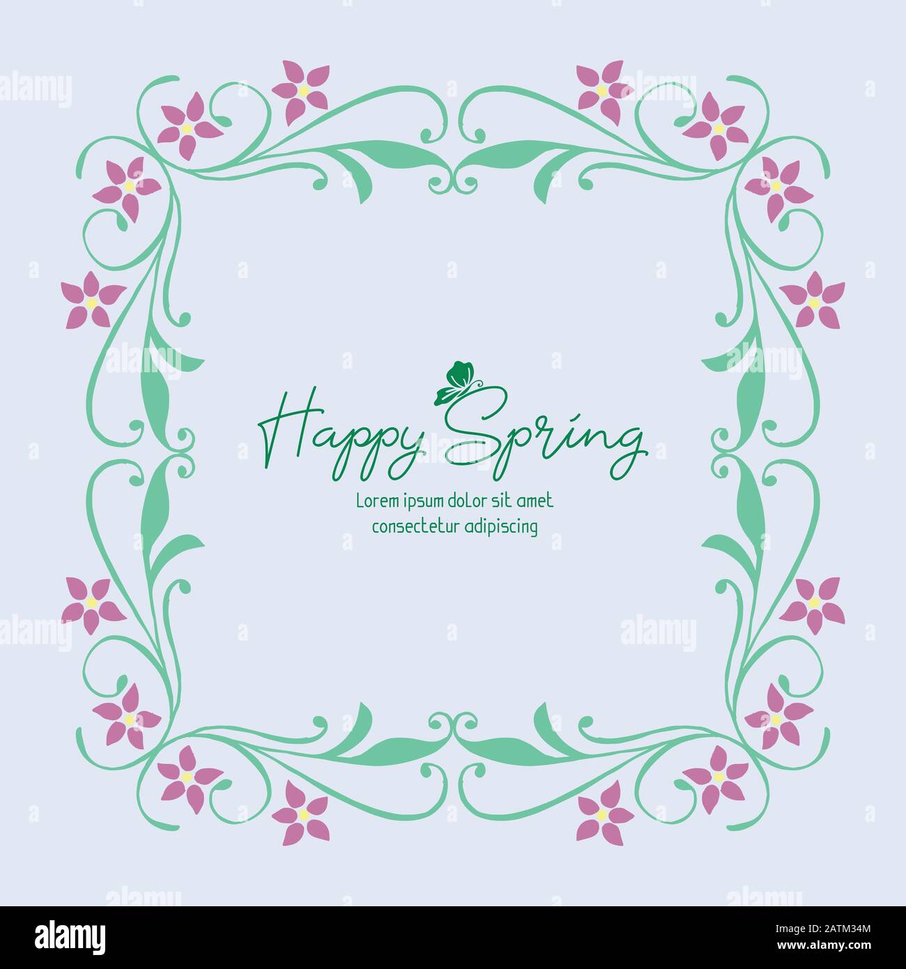 Decorative frame with unique leaves and flower, for happy spring ...