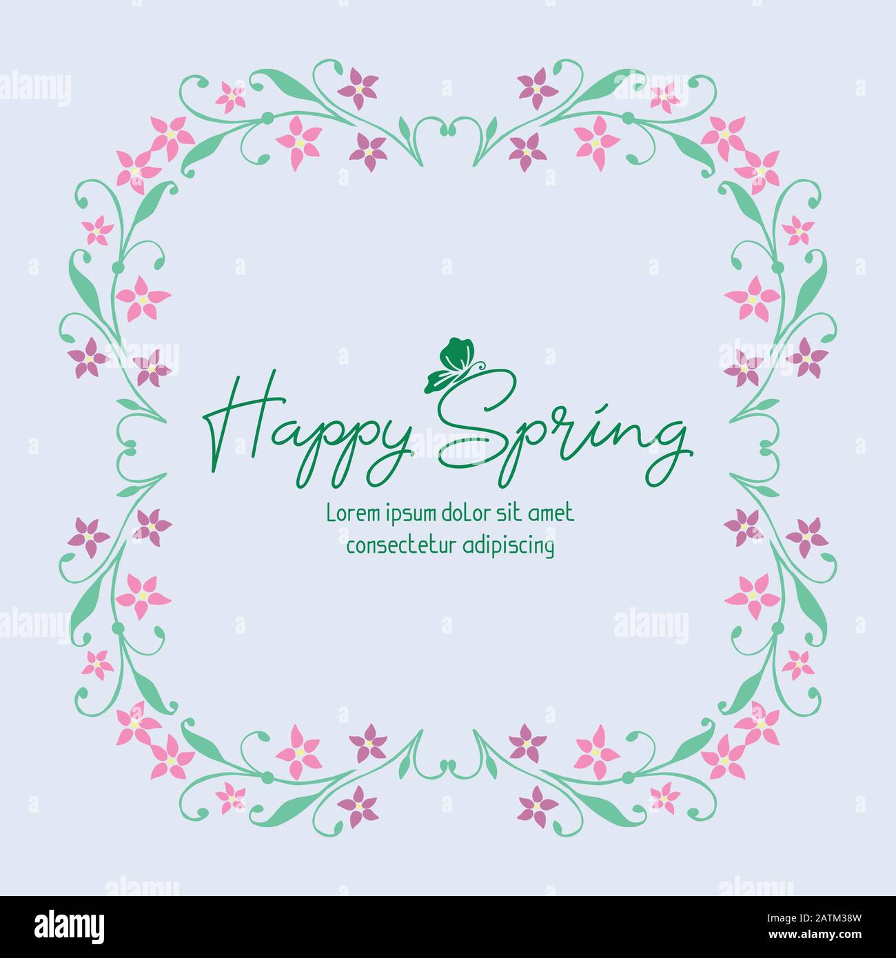 Poster design for happy spring, with unique of leaf and pink flower ...