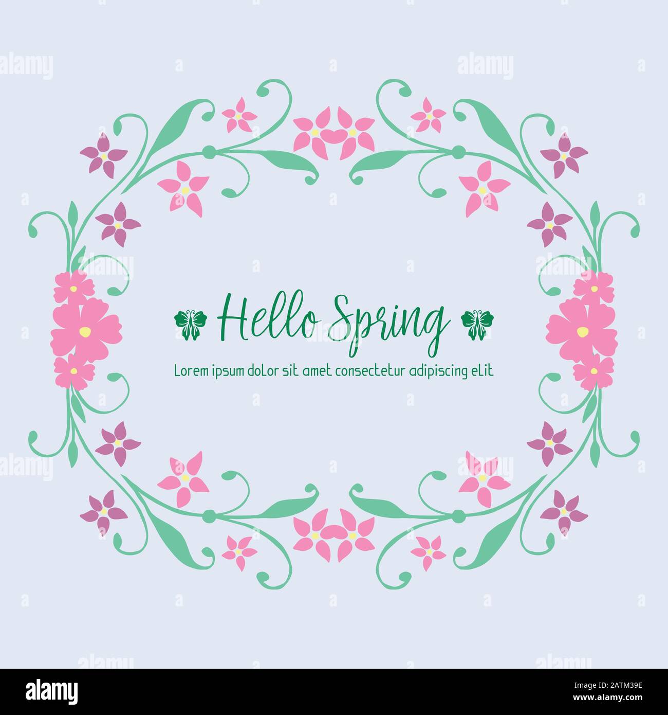 Poster design for happy spring, with unique of leaf and pink flower ...