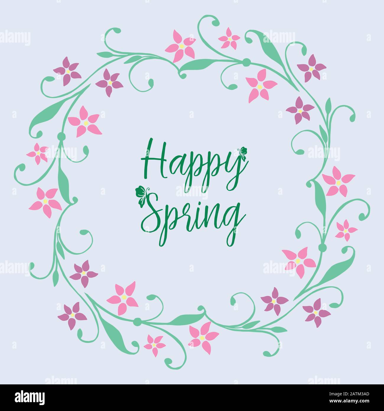 Poster design for happy spring, with unique of leaf and pink flower ...