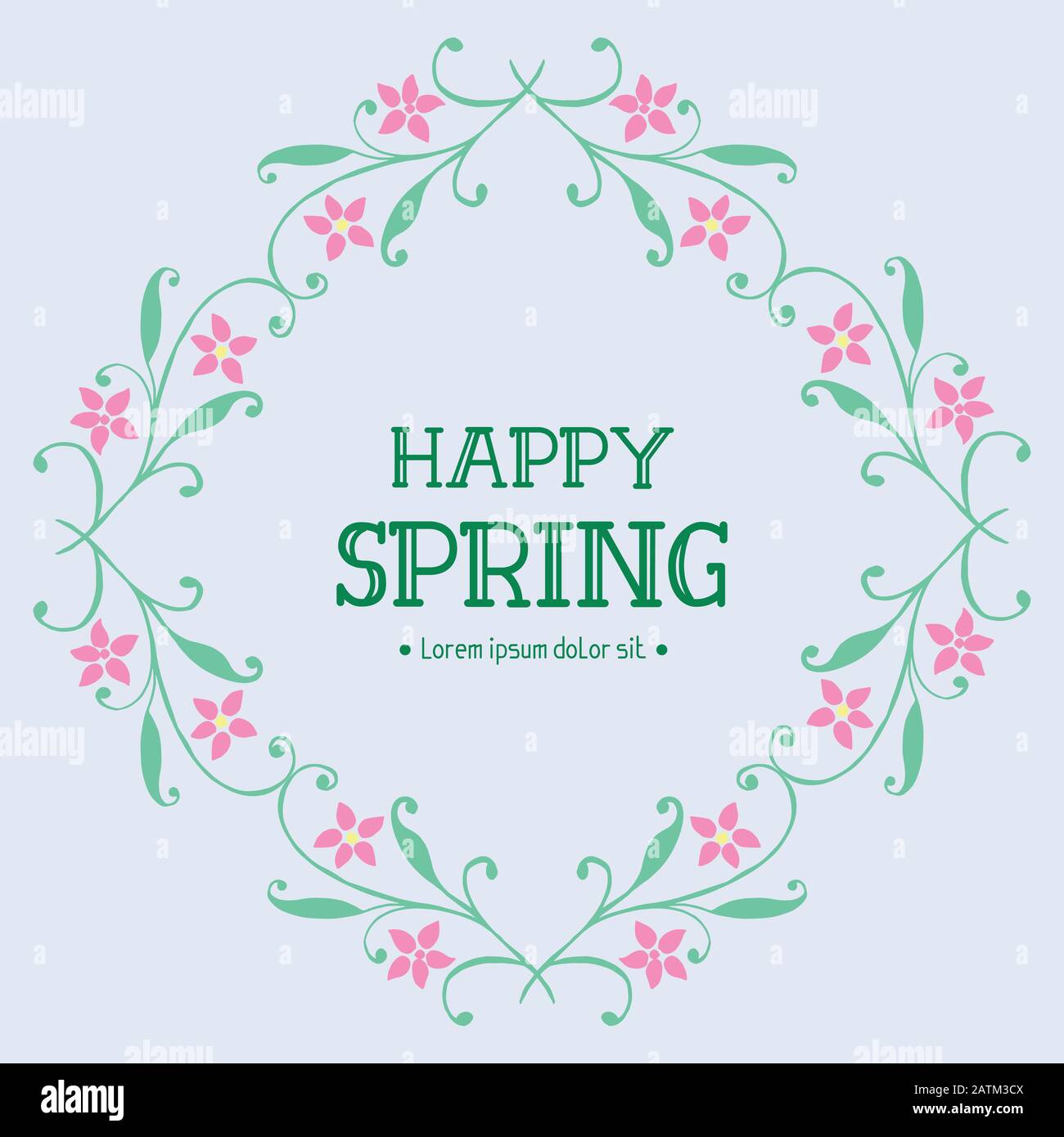 Happy spring invitation card design with elegant leaf and floral frame ...