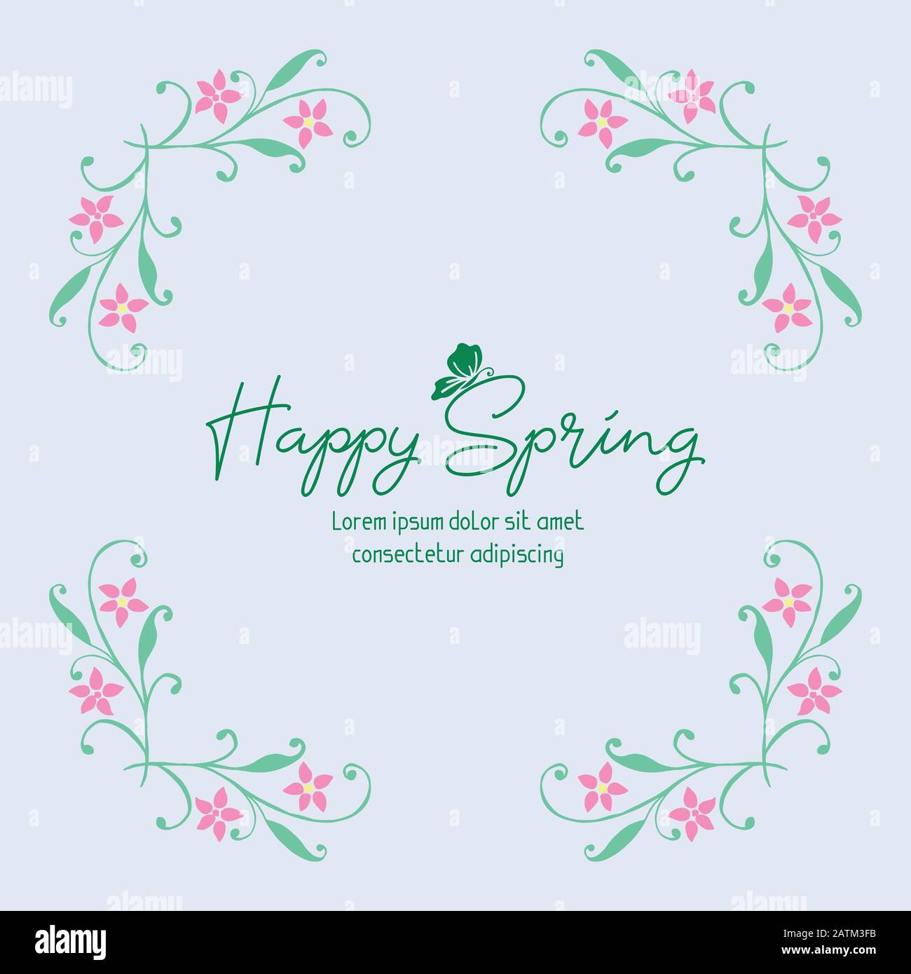 Happy spring invitation card design with elegant leaf and floral frame ...