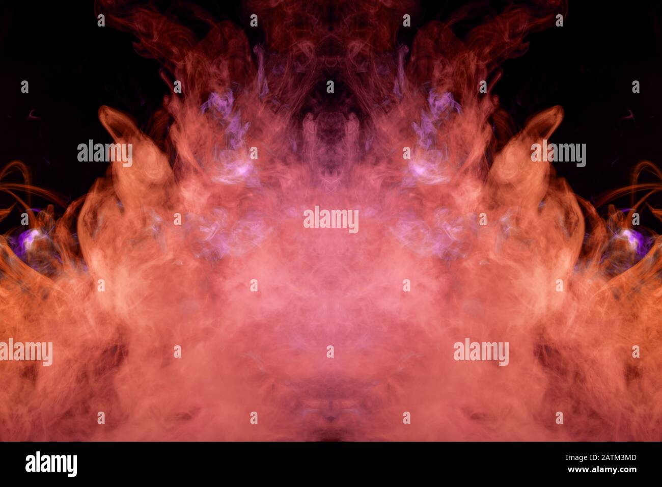 Pattern, Neon pink, orange and purple smoke in the on a dark isolated ...