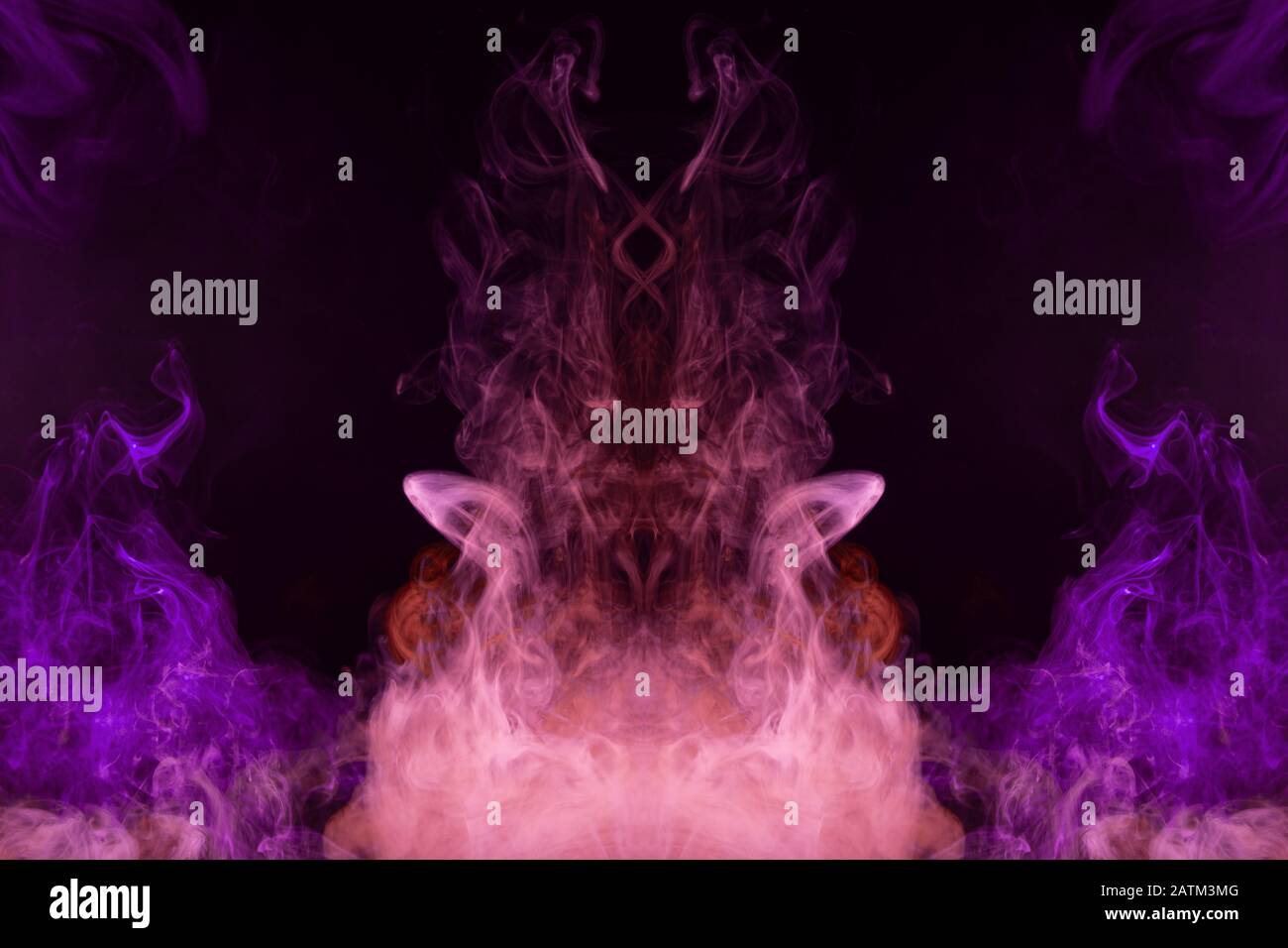 Pattern, Neon pink, orange and purple smoke in the on a dark isolated ...