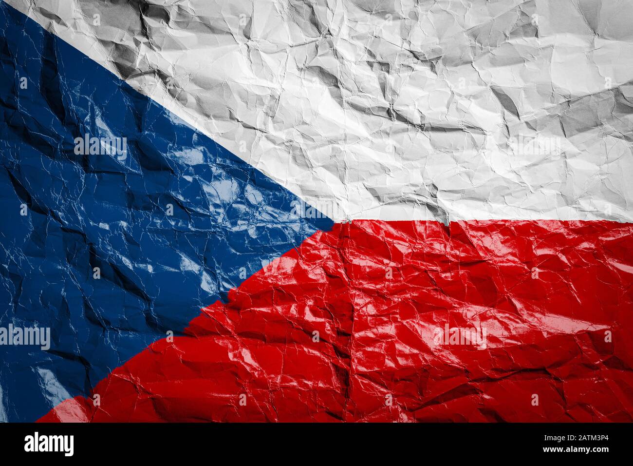 National flag of Czech on crumpled paper. Flag printed on a sheet. Flag ...
