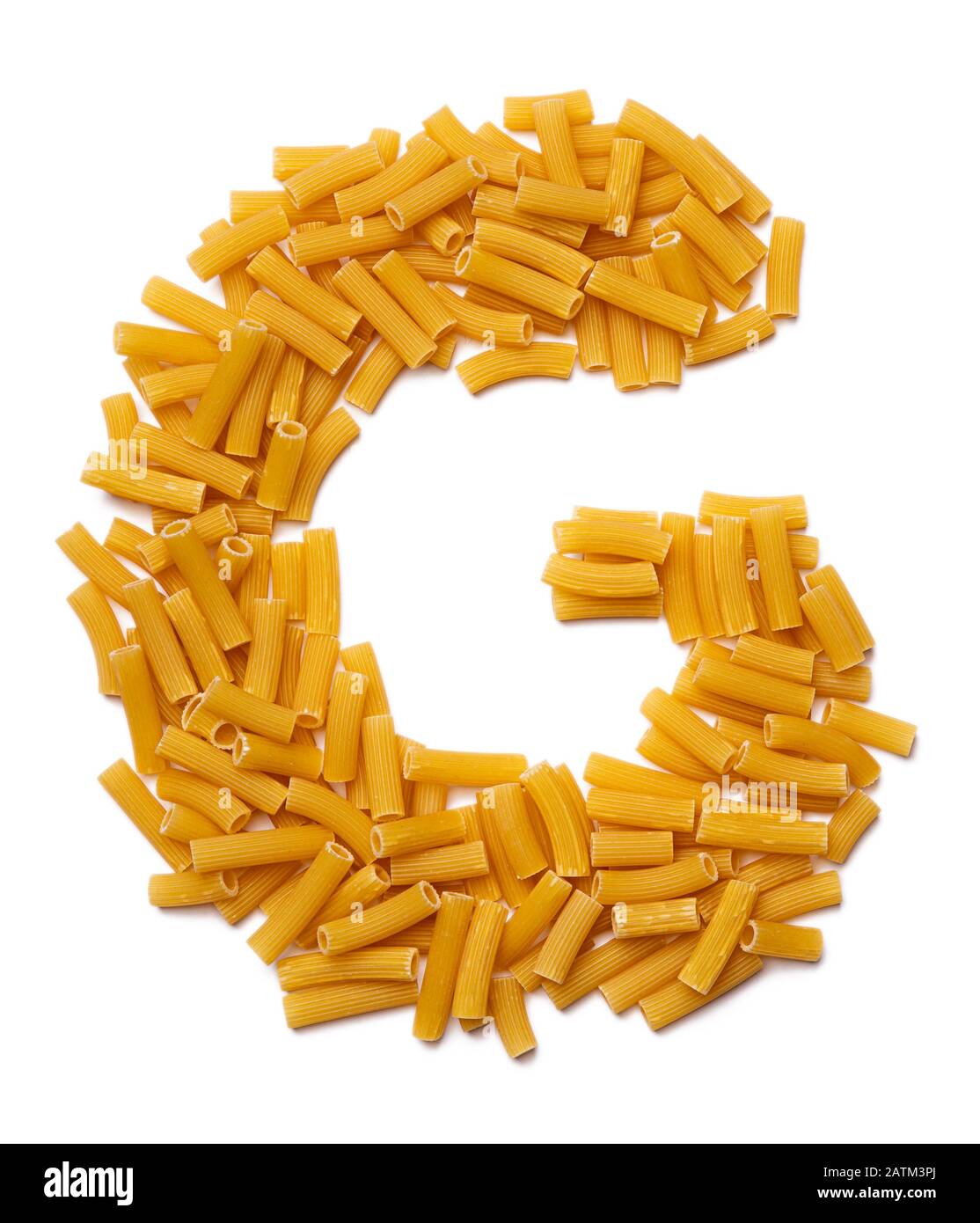 Letter G of the English alphabet from dry pasta on a white isolated ...