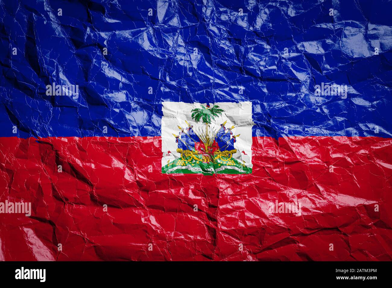 National flag of Haiti on crumpled paper. Flag printed on a sheet. Flag ...