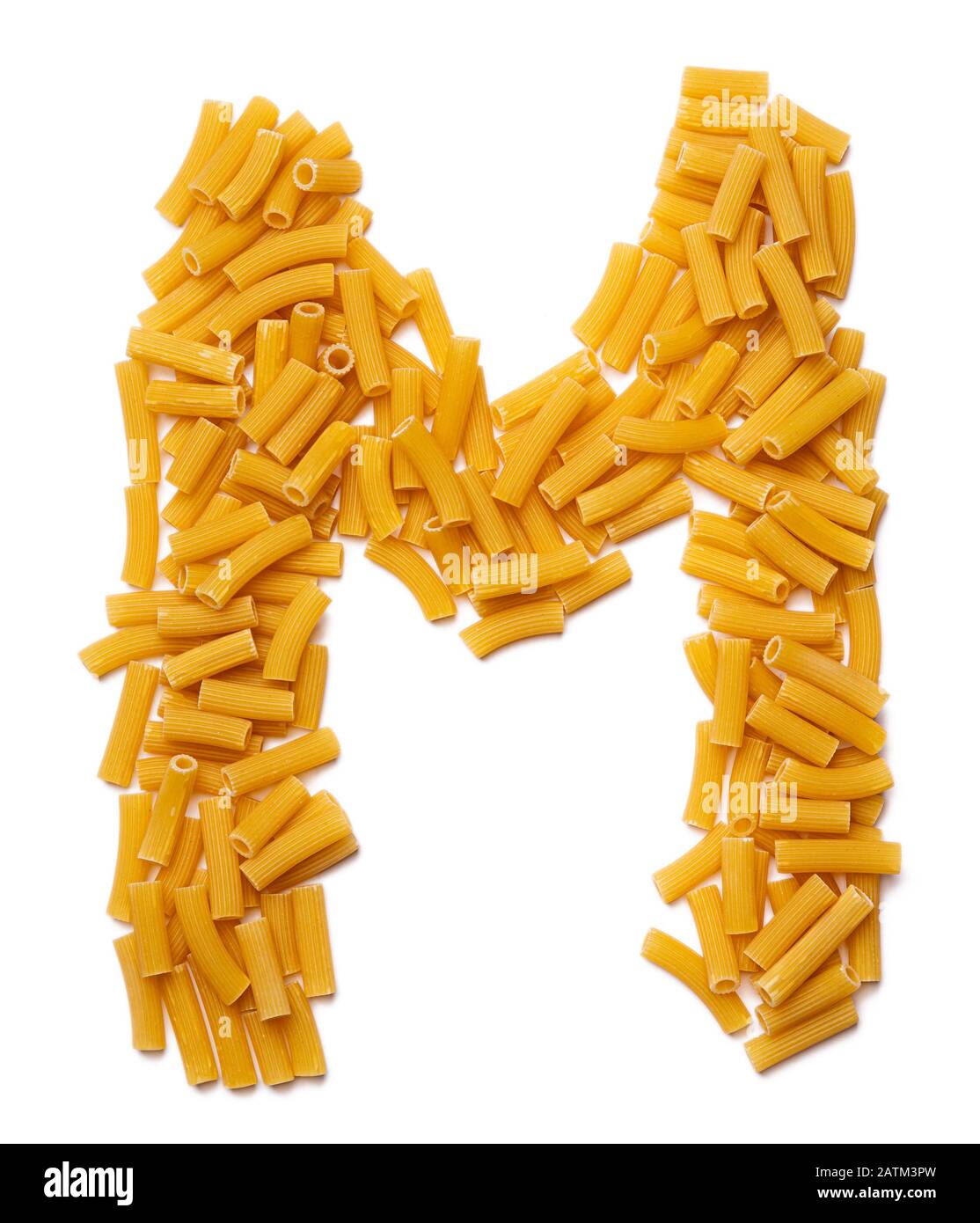 Letter M of the English alphabet from dry pasta on a white isolated ...