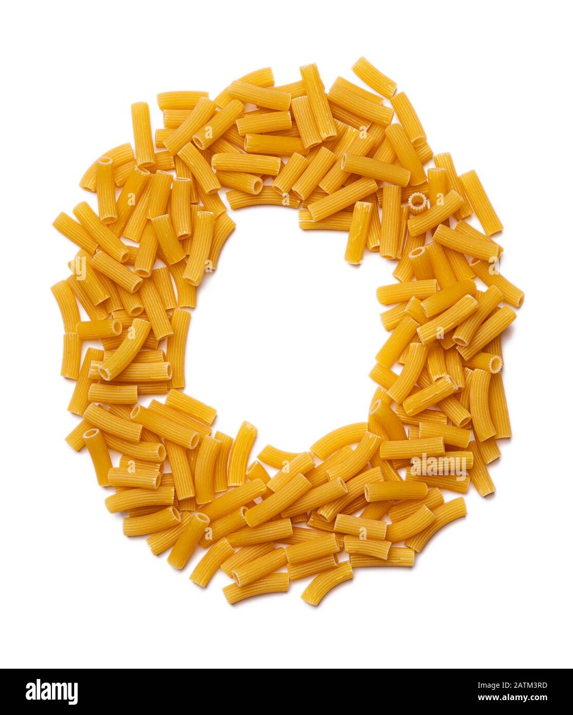 Letter O of the English alphabet from dry pasta on a white isolated ...