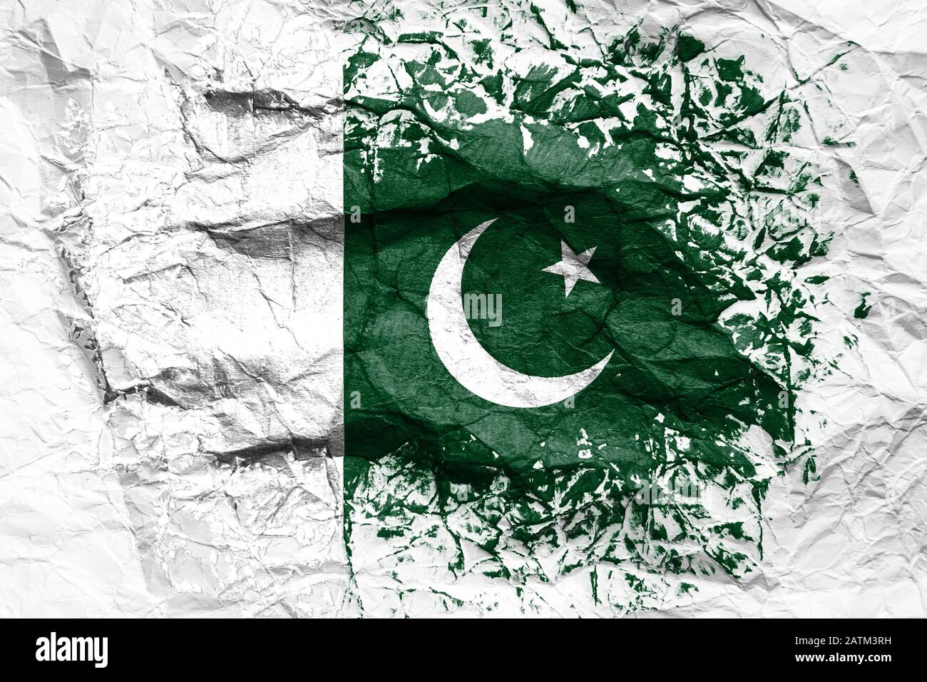 The national flag of the Pakistan is painted on crumpled paper. Flag ...