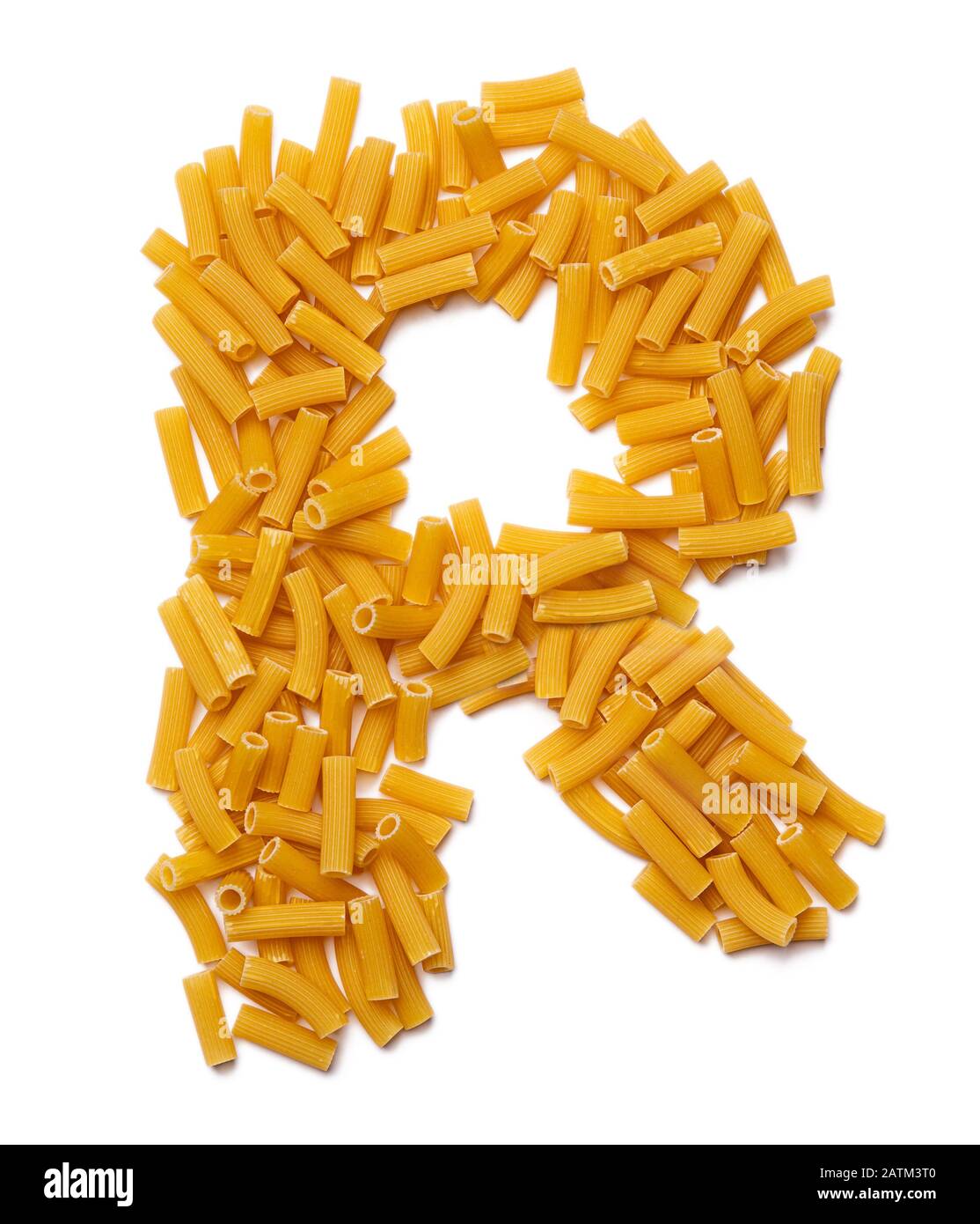 Letter R of the English alphabet from dry pasta on a white isolated ...