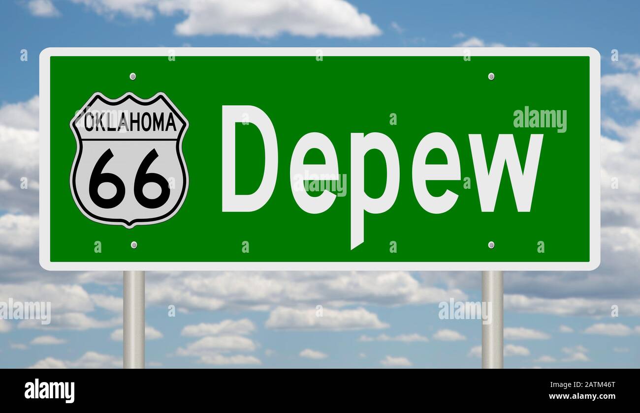 Rendering of a green 3d highway sign for Depew Oklahoma on Route 66 ...