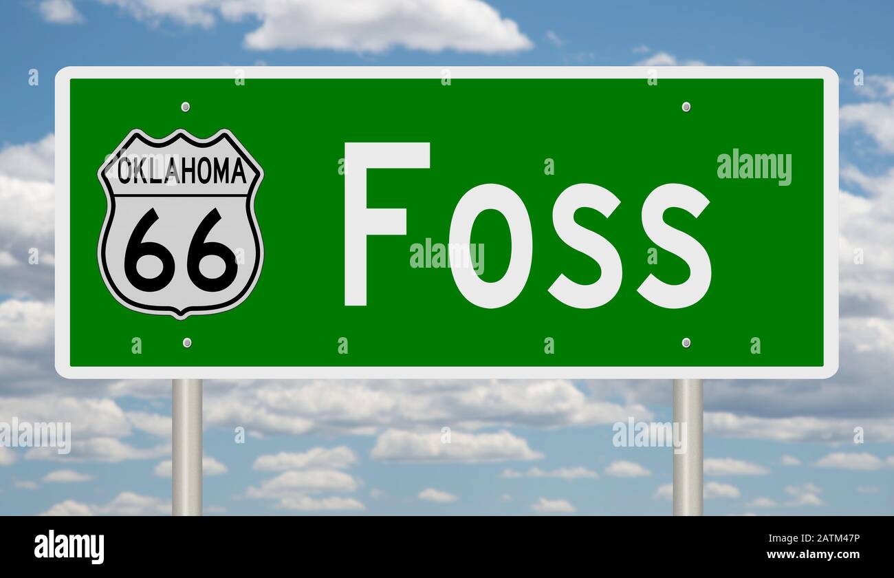 Rendering of a green 3d highway sign for Foss Oklahoma on Route 66 ...