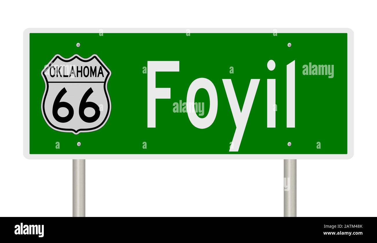 Rendering of a green 3d highway sign for Foyil Oklahoma on Route 66 ...