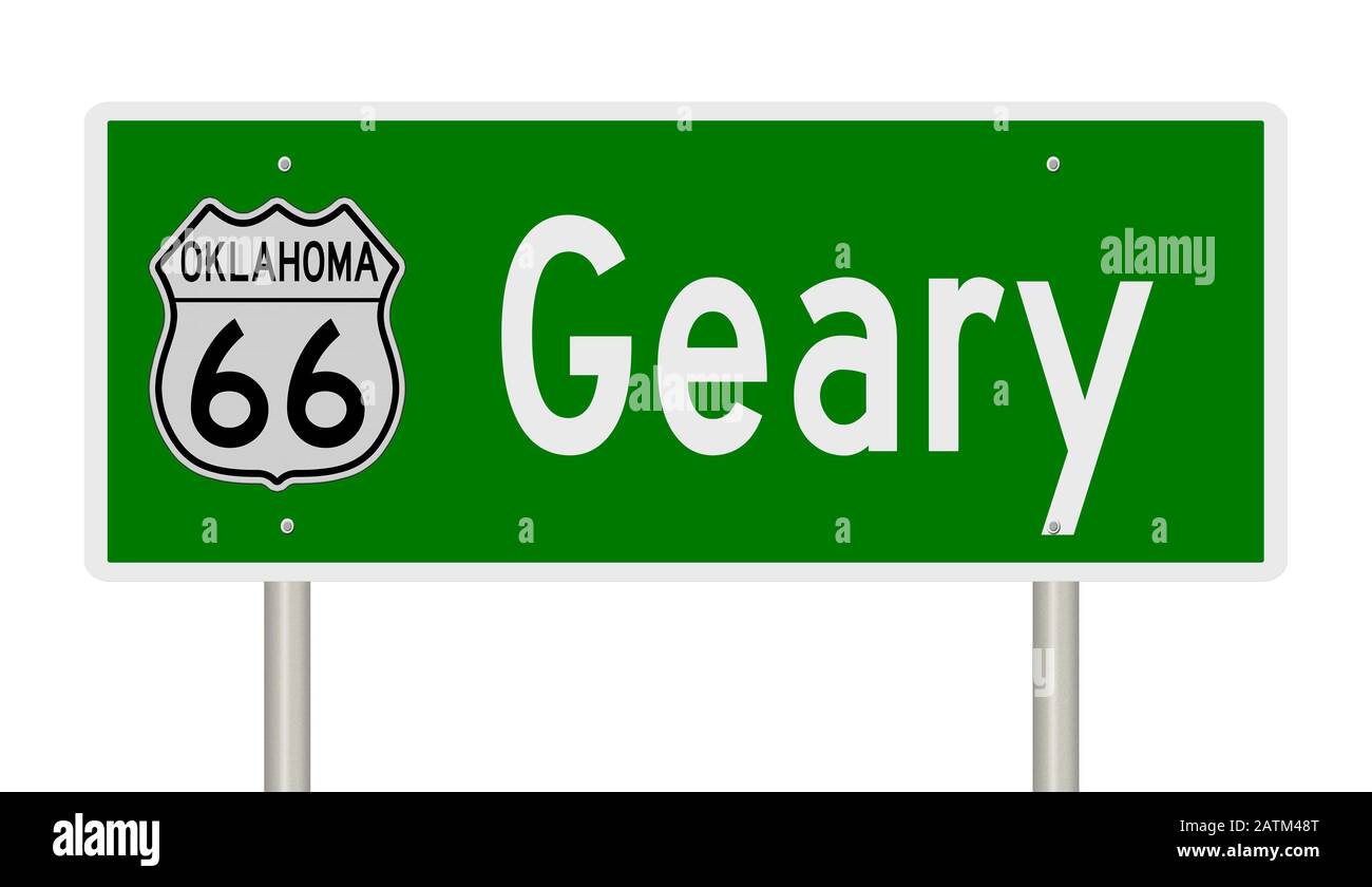 Rendering of a green 3d highway sign for Geary Oklahoma on Route 66 ...