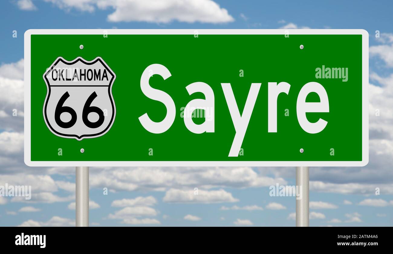 Rendering of a green 3d highway sign for Sayre Oklahoma on Route 66 ...