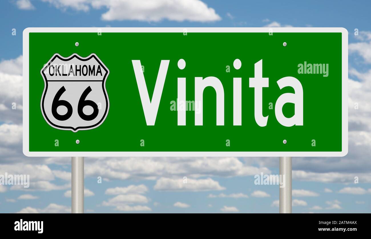 Rendering of a green 3d highway sign for Vinita Oklahoma on Route 66 ...