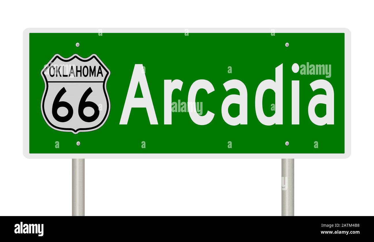 Rendering of a green 3d highway sign for Arcadia Oklahoma on Route 66 ...