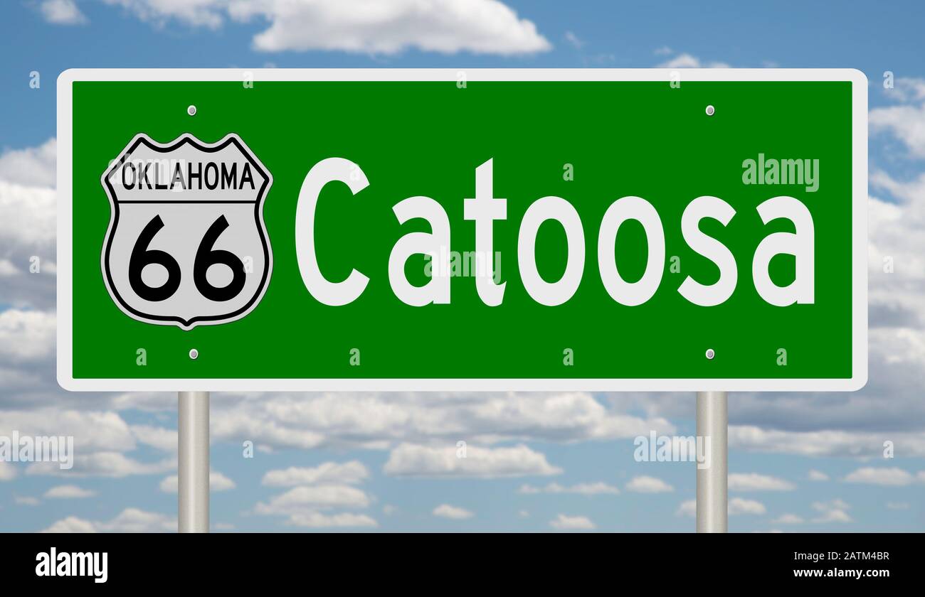 Rendering of a green 3d highway sign for Catoosa Oklahoma on Route 66 ...