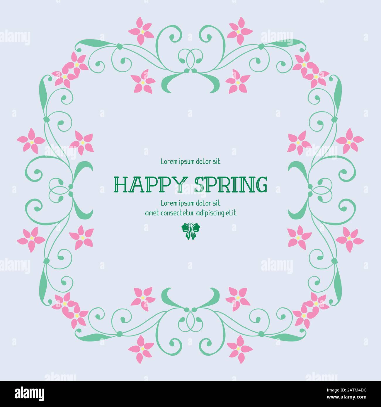 Happy spring Greeting card design, with leaf and flower simple frame ...