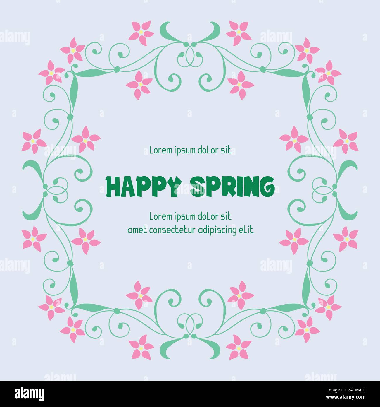 Happy spring Greeting card design, with leaf and flower simple frame ...