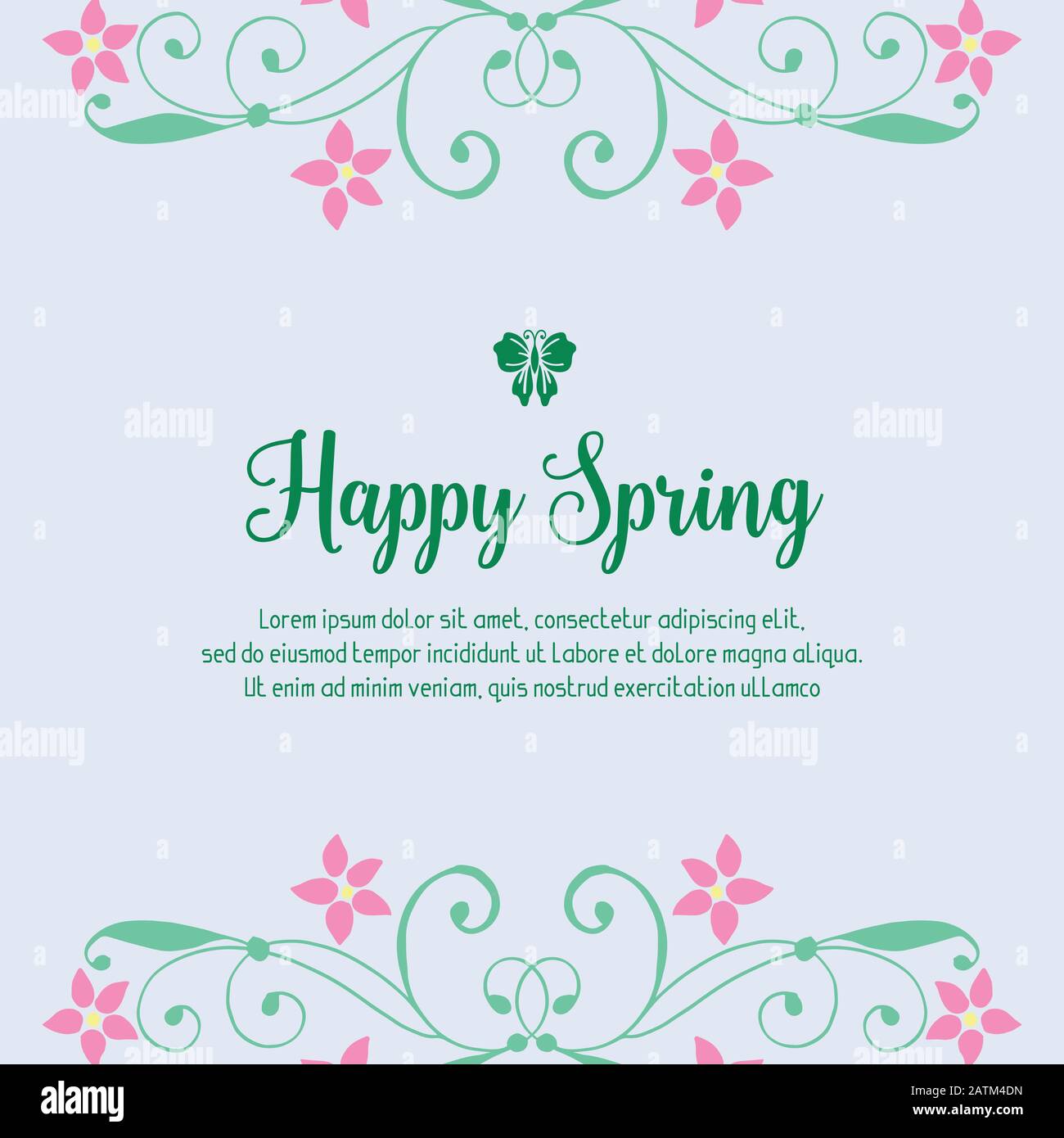 Happy spring Greeting card design, with leaf and flower simple frame ...