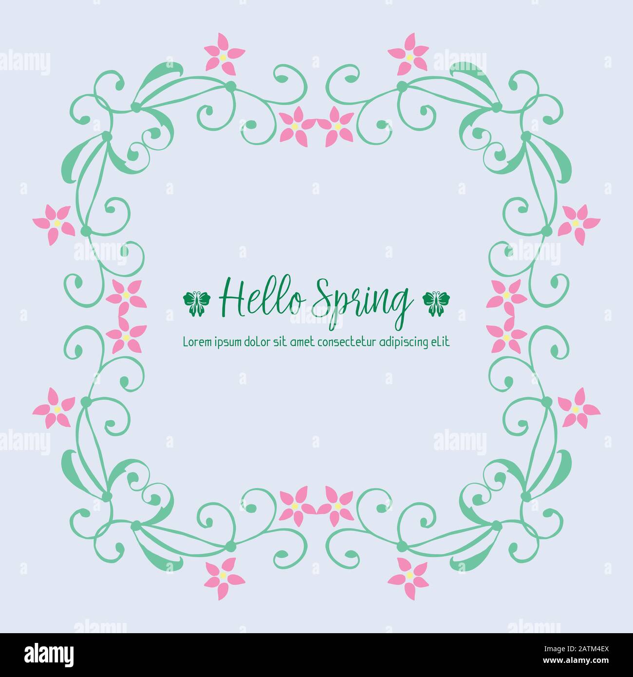 Happy spring Greeting card design, with leaf and flower simple frame ...