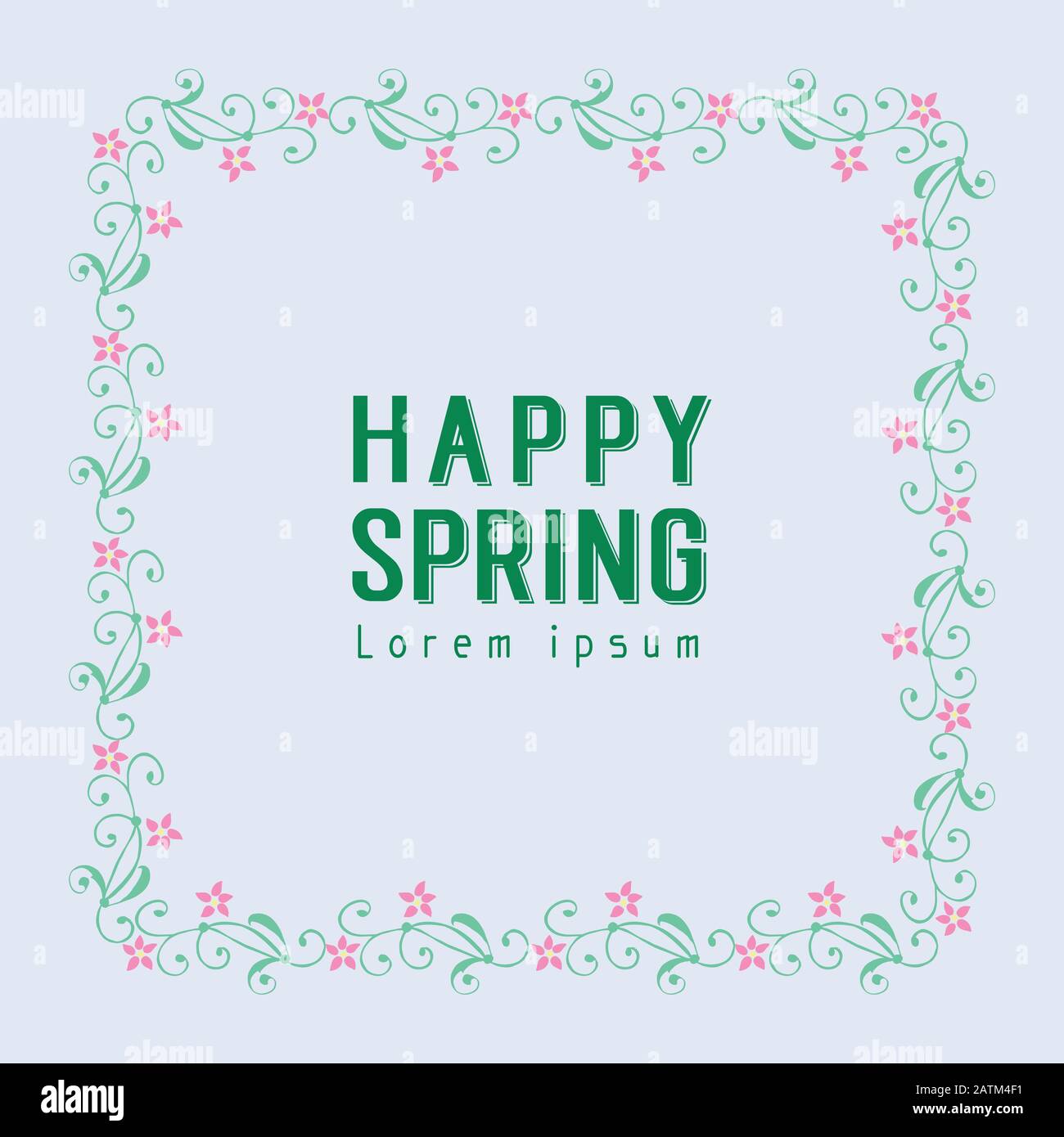 Happy spring Greeting card design, with leaf and flower simple frame ...