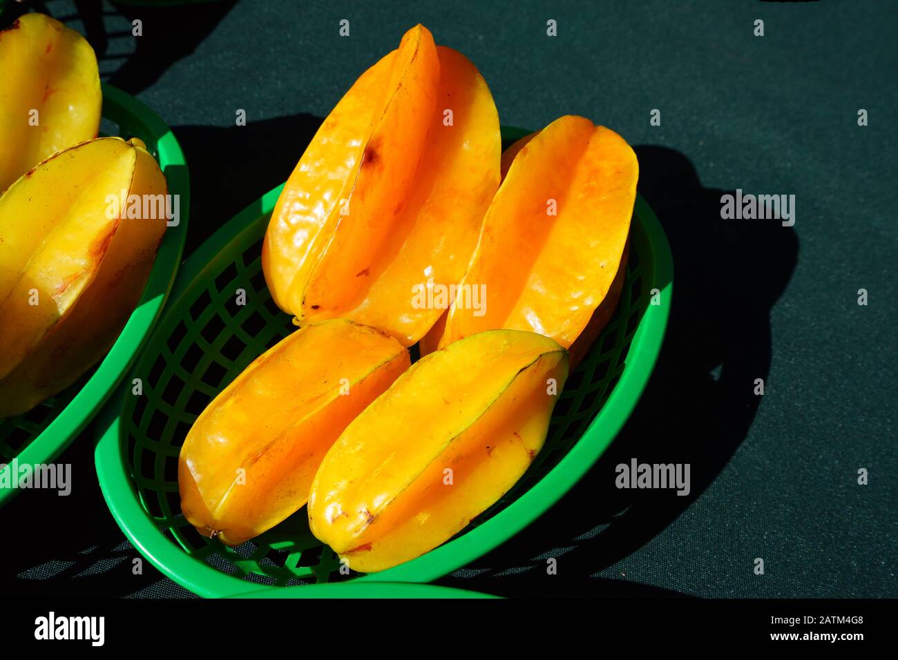 Basket of yellow starfruit (Averrhoa Carambola) for sale at a Florida ...