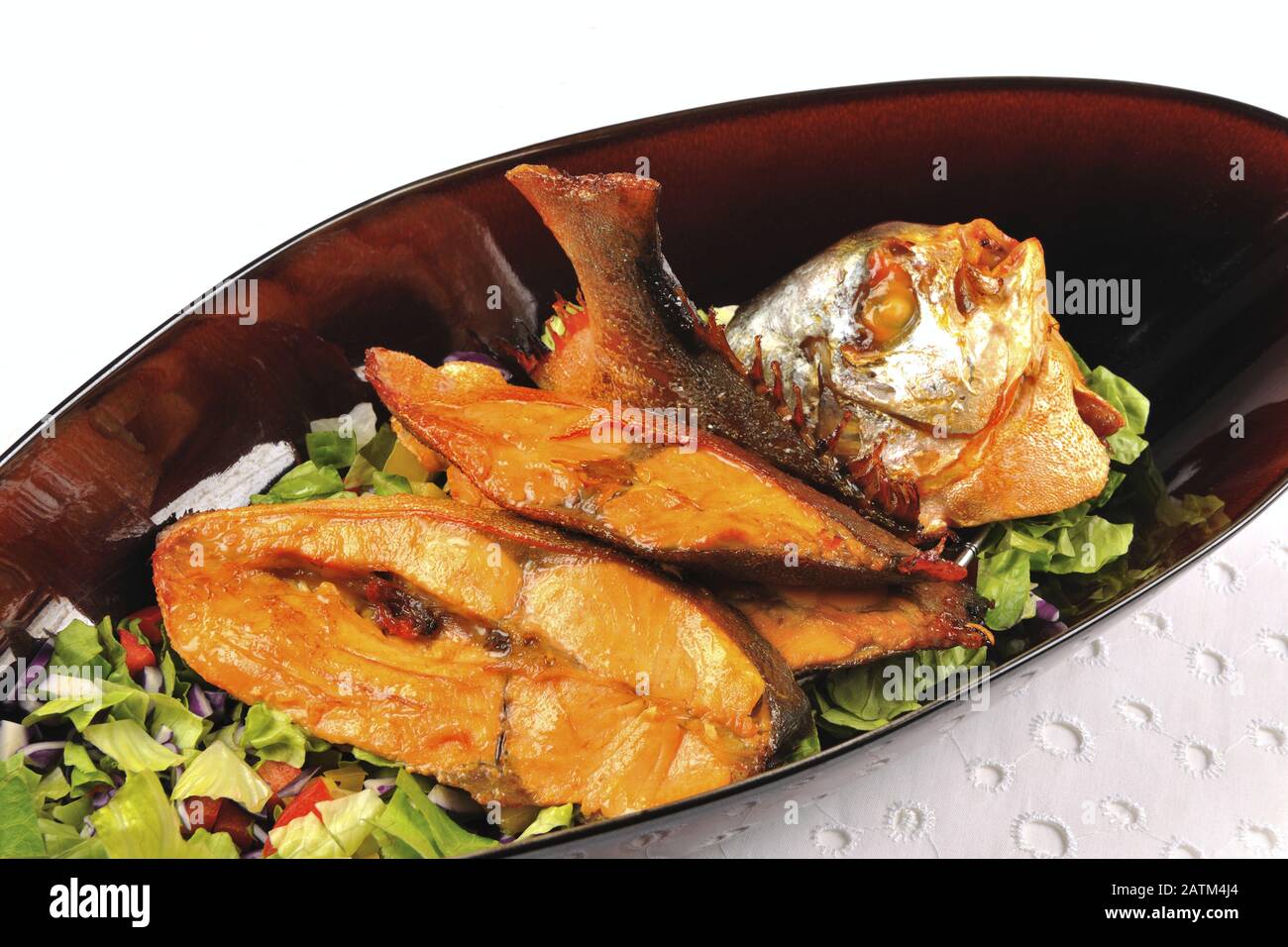 Food portrait of steamed sliced fish Stock Photo - Alamy