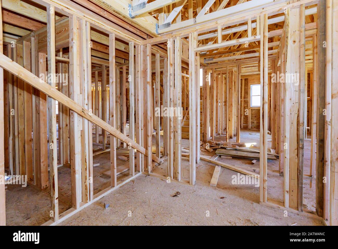 Home Framing unfinished wood building or a house under construction ...