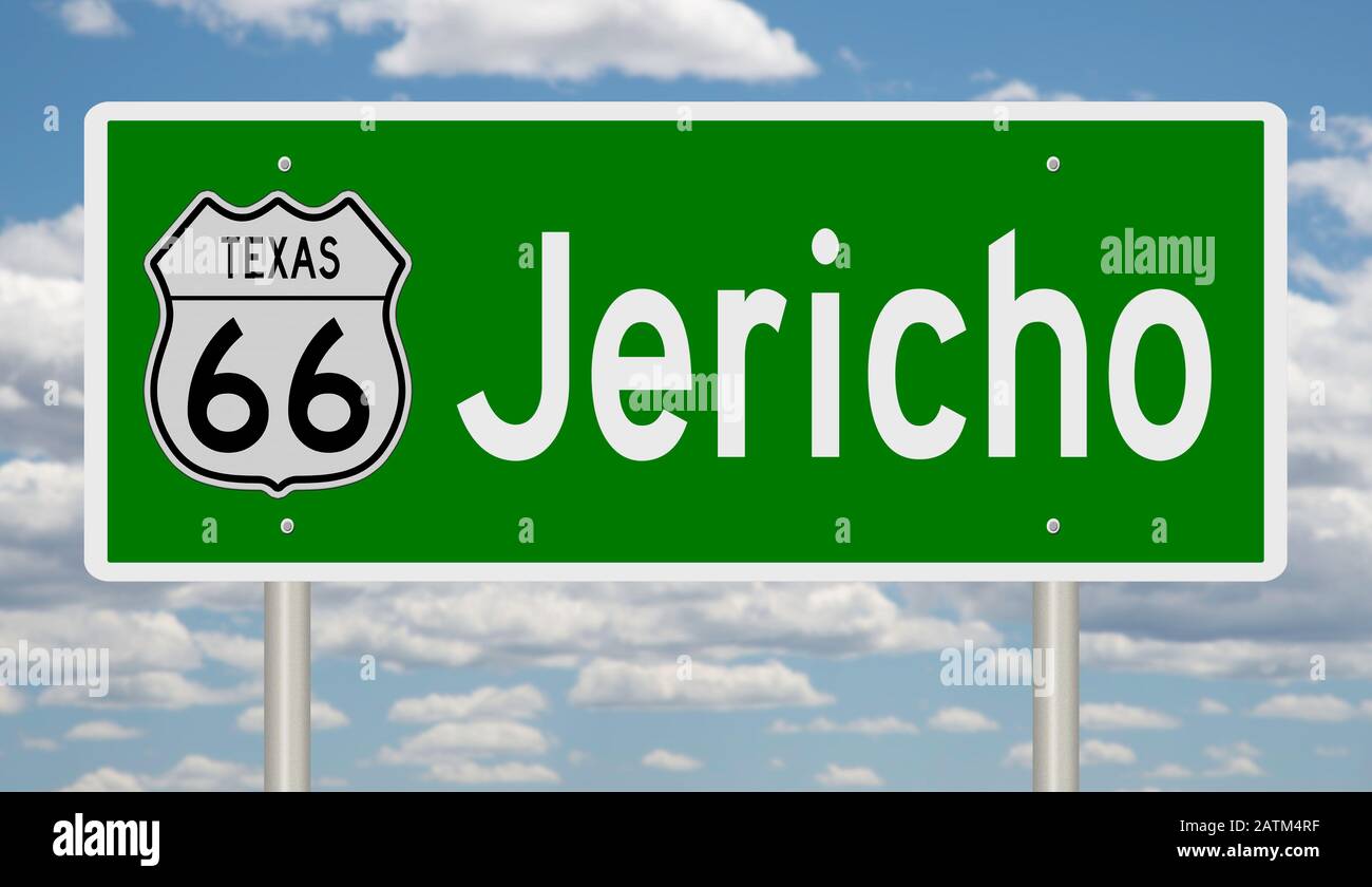Rendering of a green 3d highway sign for Jericho Texas on Route 66 ...