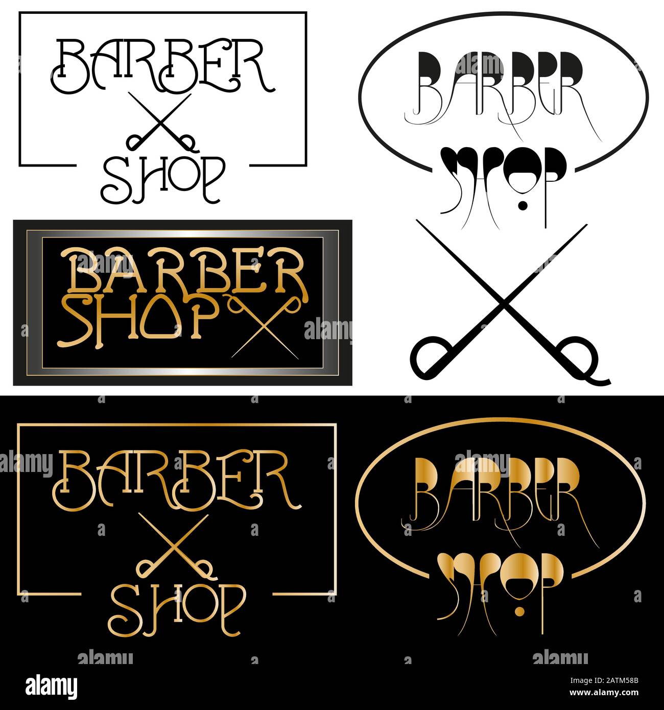 Set minimalist black logo barber shop and gold lettering Stock Vector ...