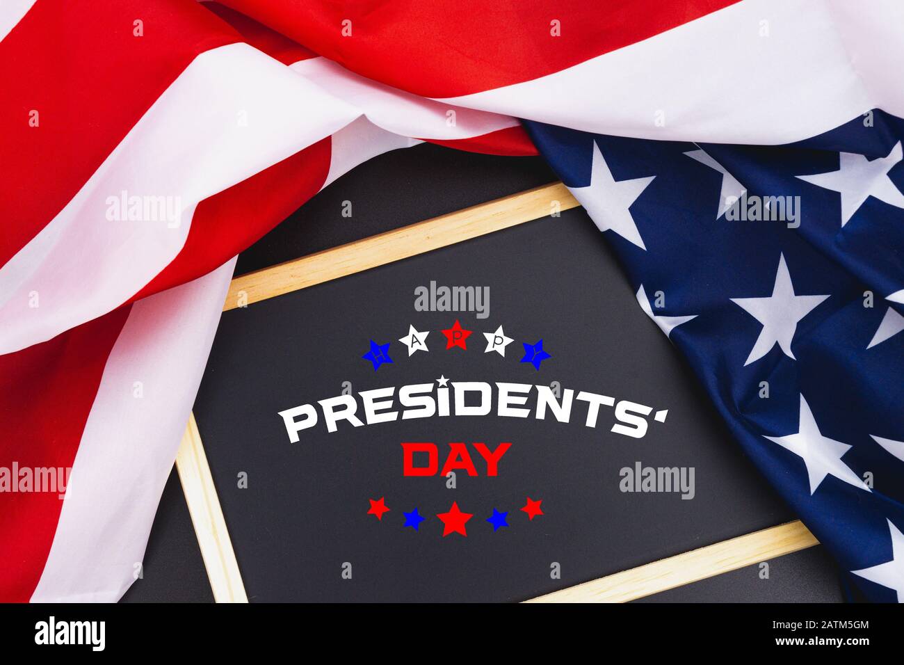 Happy Presidents' Day typography over blackboard background with US ...