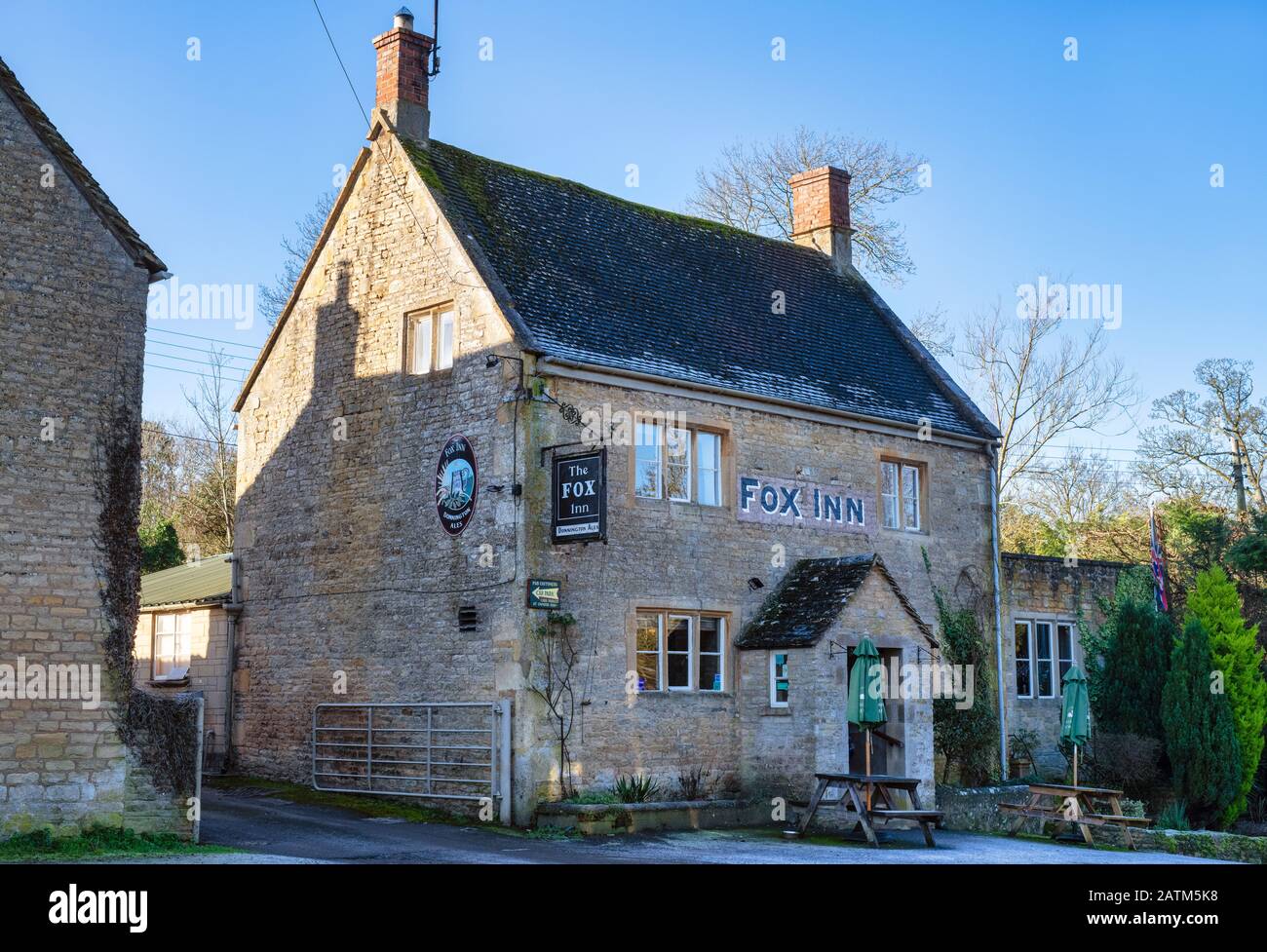 The Fox Inn in the winter frost. Broadwell, Cotswolds, Gloucestershire ...