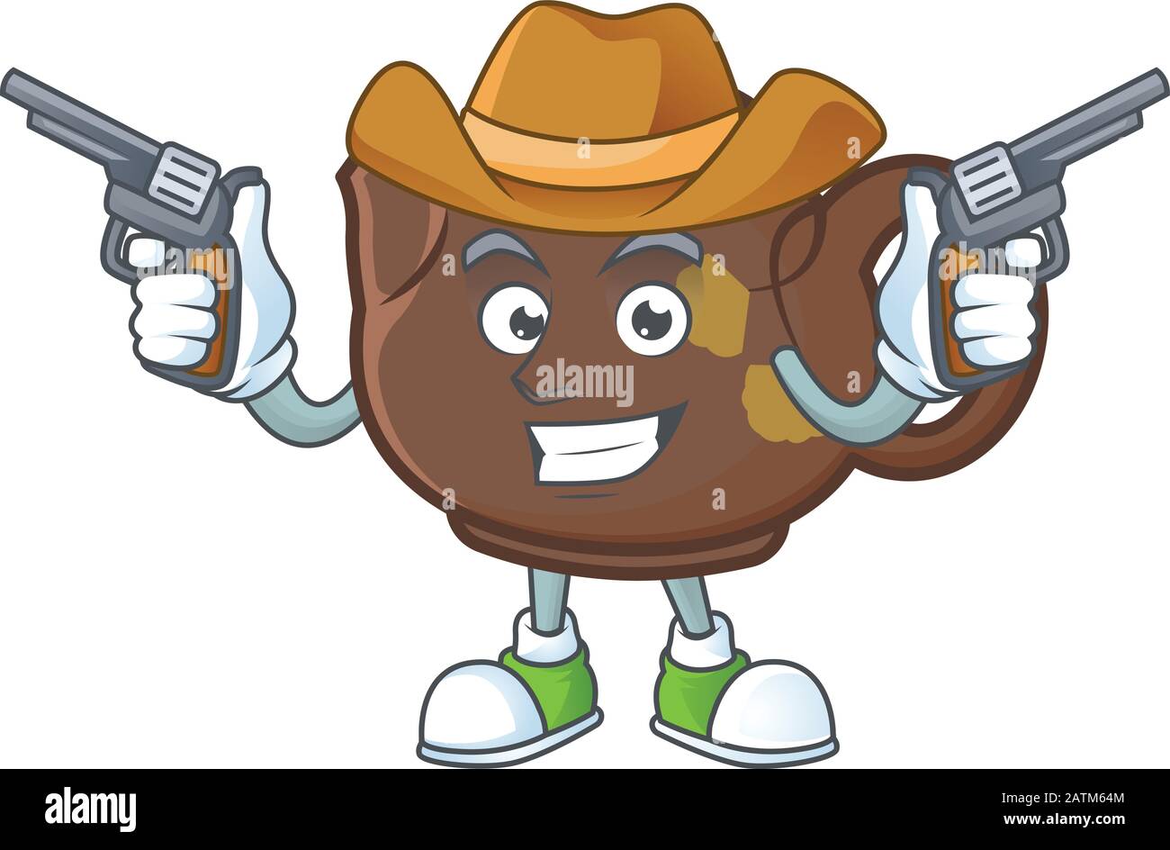 Confident teapot Cowboy cartoon character holding guns Stock Vector ...