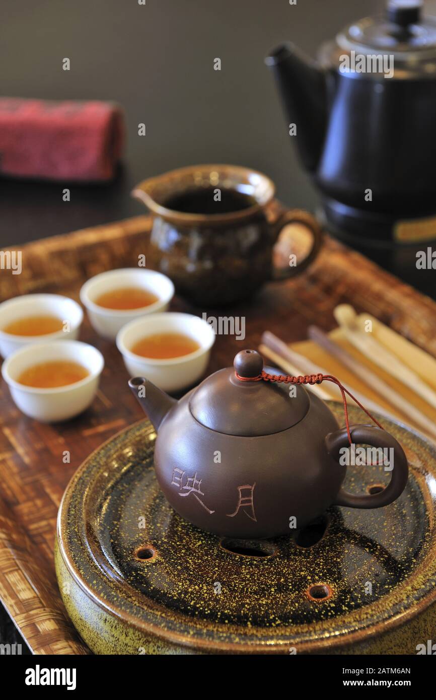Still life teapot set of Taiwan High mountain tea Stock Photo - Alamy