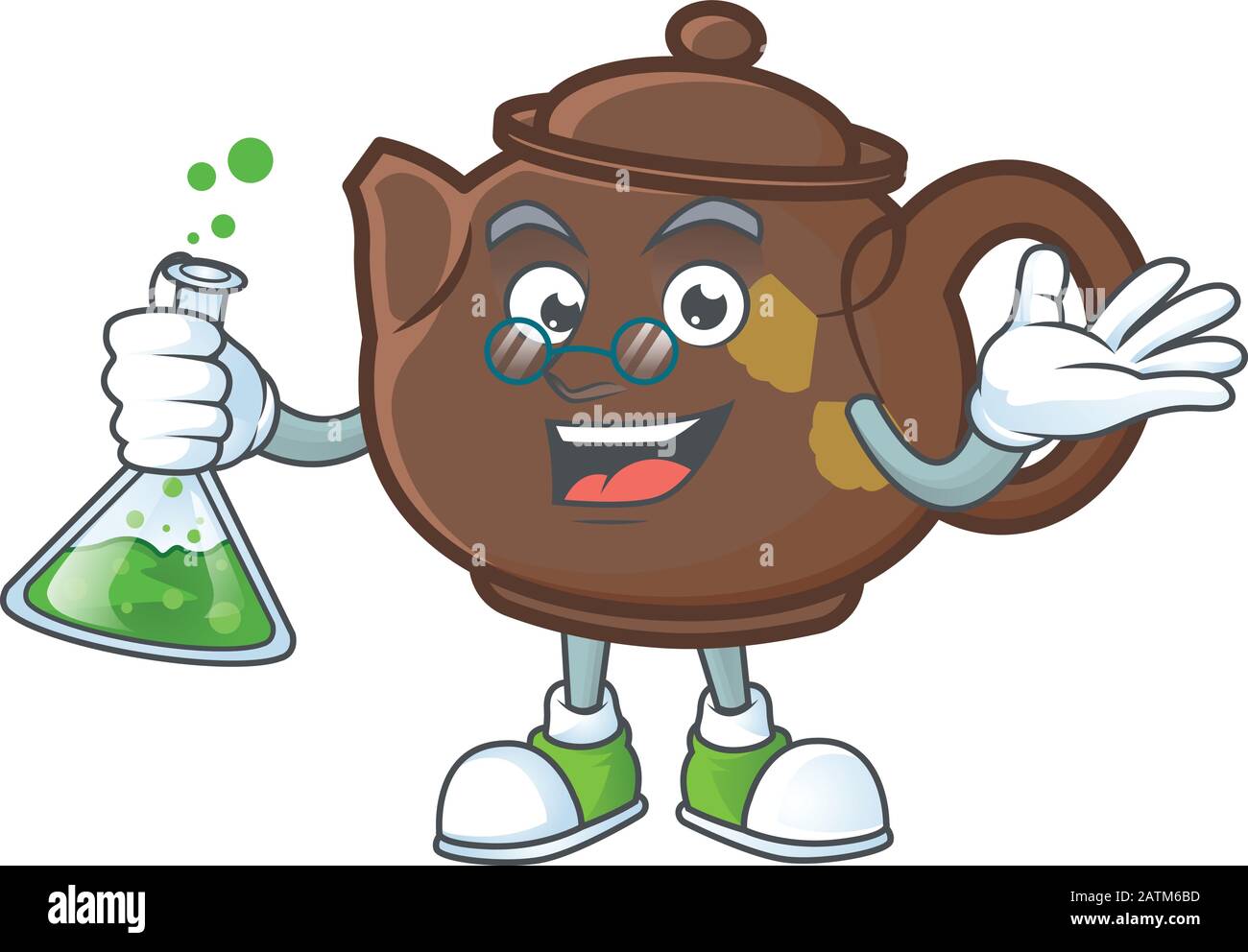 Smart Professor teapot cartoon character with glass tube Stock Vector ...