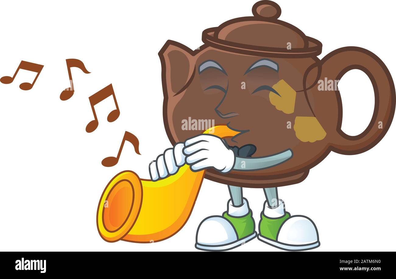 cartoon character style of teapot performance with trumpet Stock Vector ...