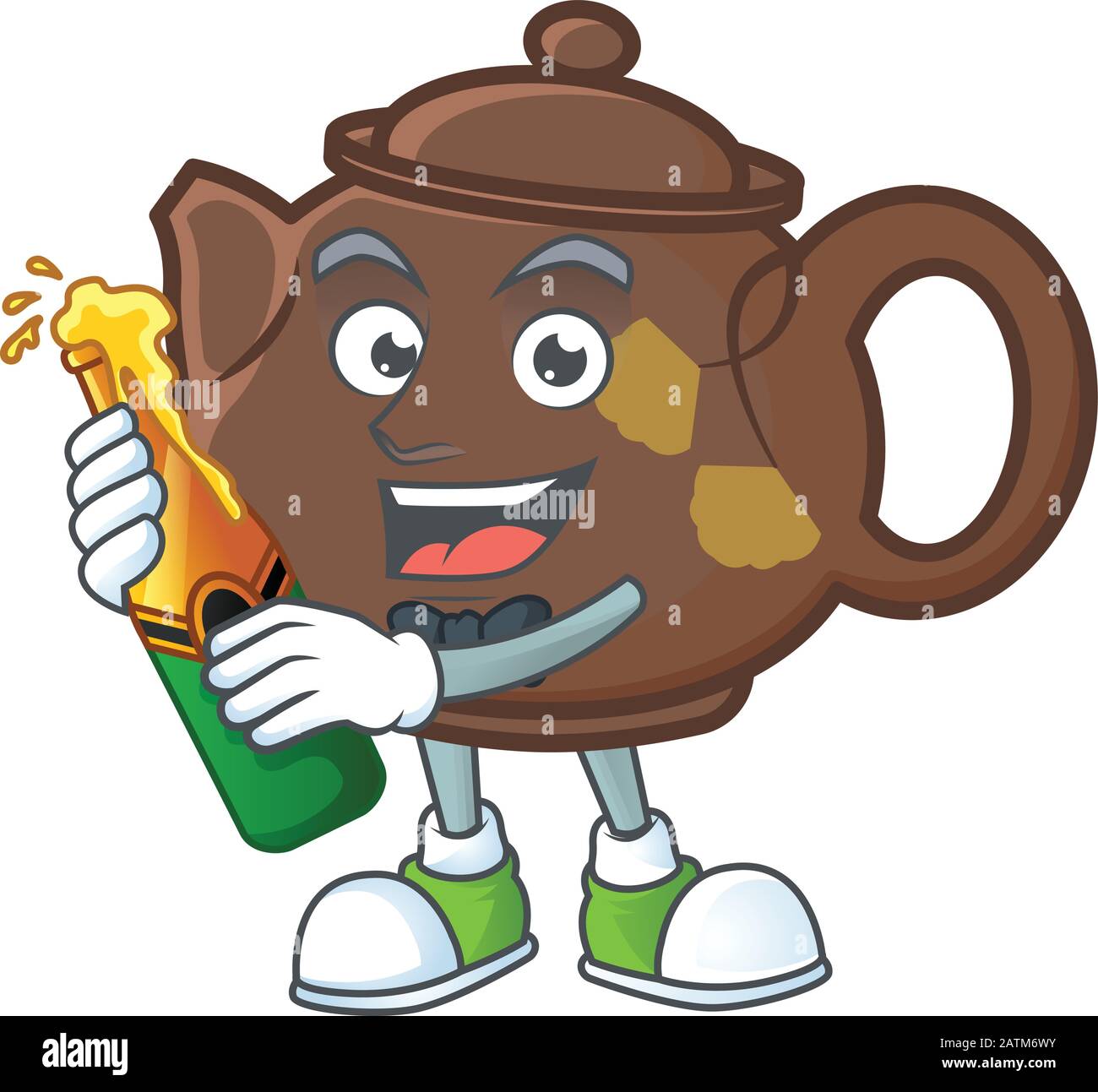 mascot cartoon design of teapot with bottle of beer Stock Vector Image ...