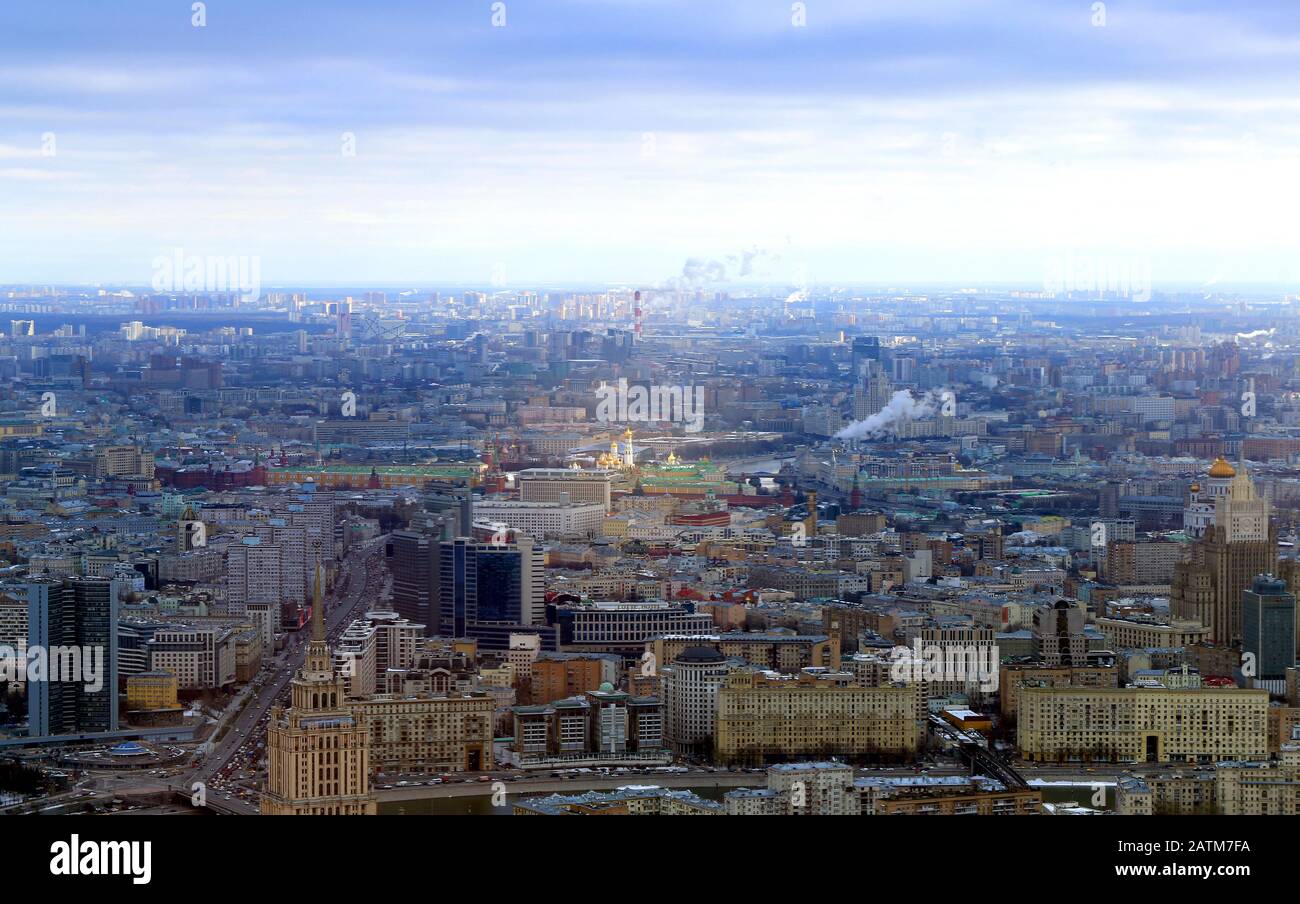 Magnificent landscape from above with houses and sights of Moscow in ...