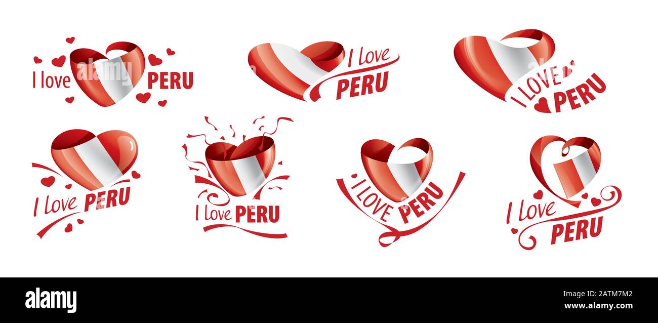 National flag of the Peru in the shape of a heart and the inscription I ...