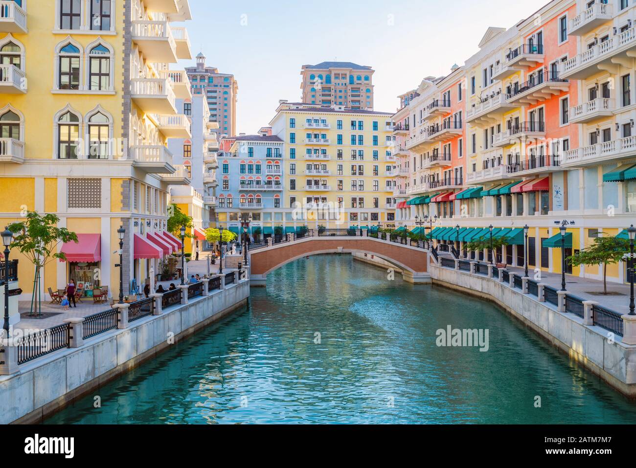 Doha, Qatar - Nov 23. 2019. District Qanat Quartier on Pearl Island ...