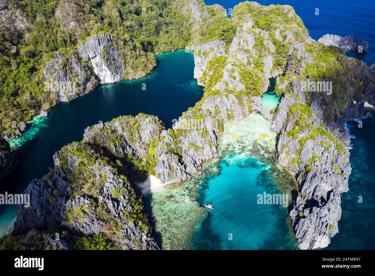 View from above, stunning aerial view of the Big Lagoon and the Small ...