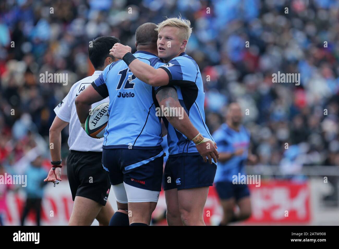 Aichi, Japan. 1st Feb, 2020. (L-R) Viliami Tahitua (), Sam Greene ...