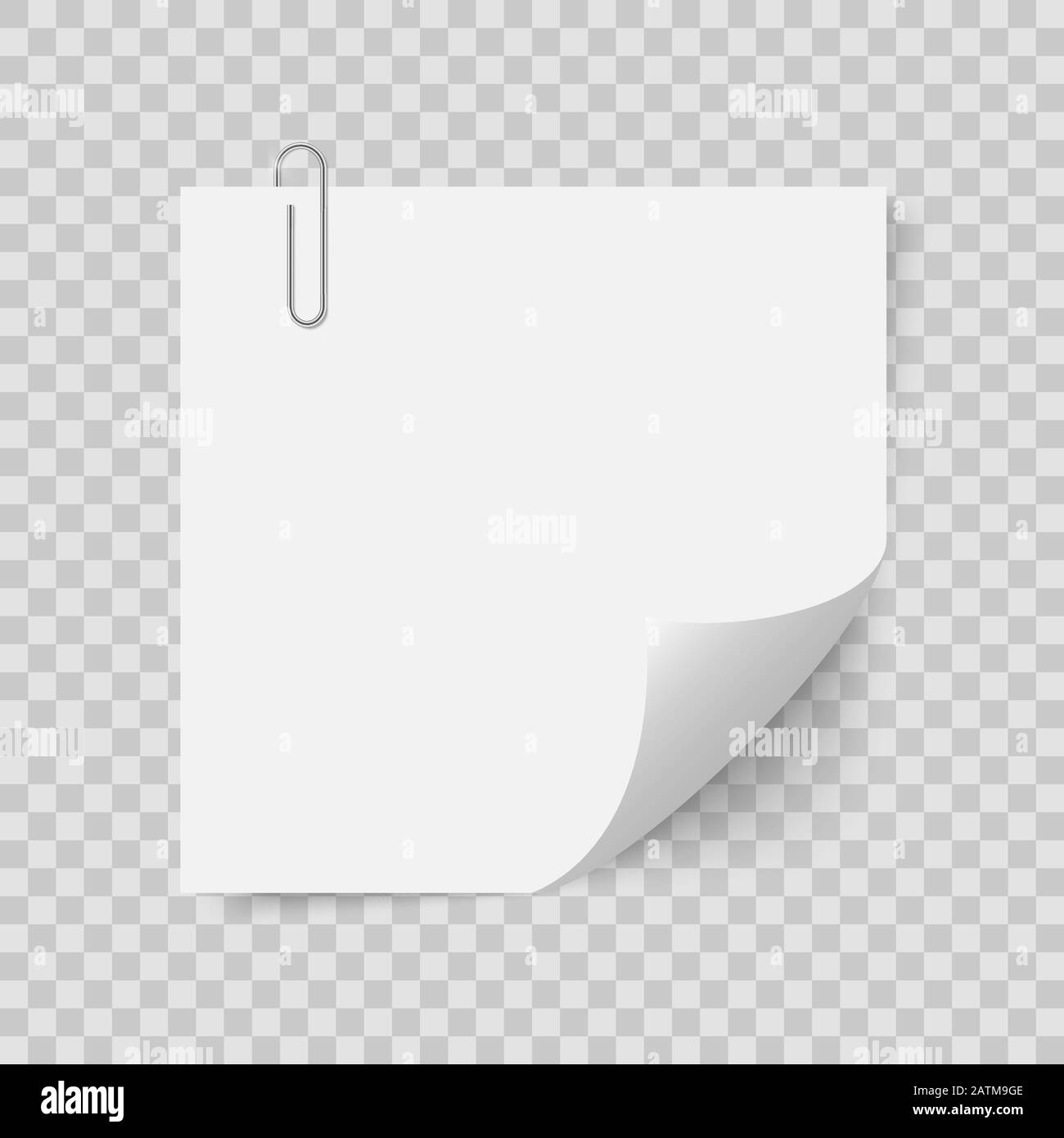 Blank post note with clip. Empty white sheet fastened with clerical ...